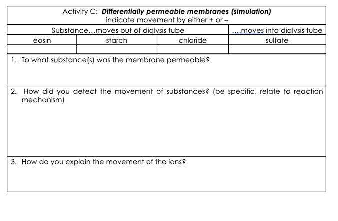 Solved Activity C: Differentially permeable membranes | Chegg.com