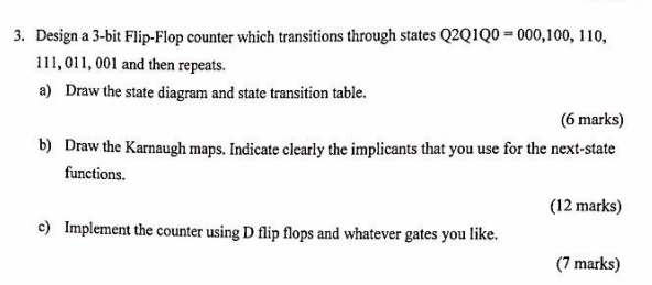 Solved 3. Design a 3-bit Flip-Flop counter which transitions | Chegg.com