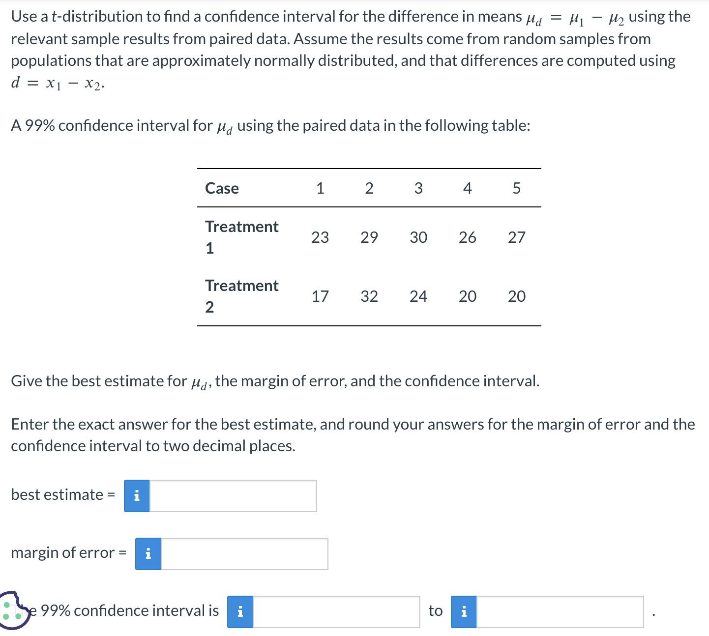 Solved Use a t-distribution to ﻿find a confidence interval | Chegg.com