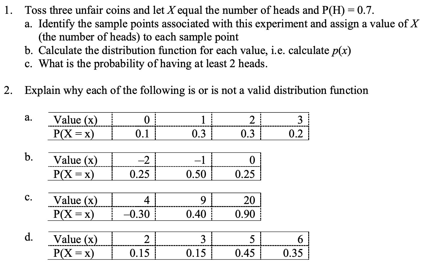Solved 1. Toss three unfair coins and let X equal the number | Chegg.com