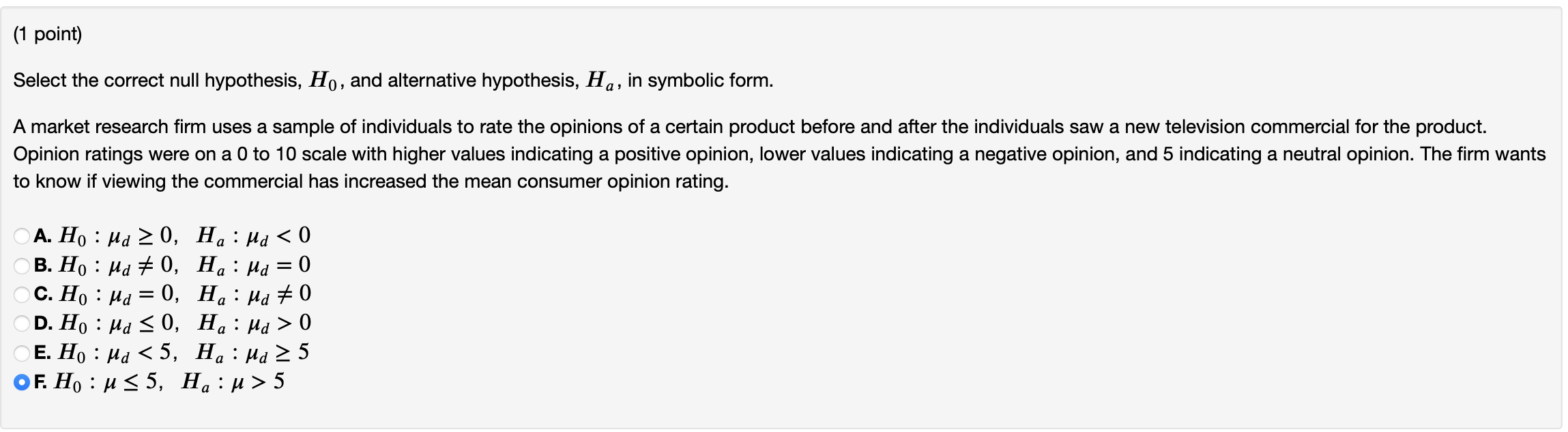 Solved Select the correct null hypothesis, H0, and | Chegg.com