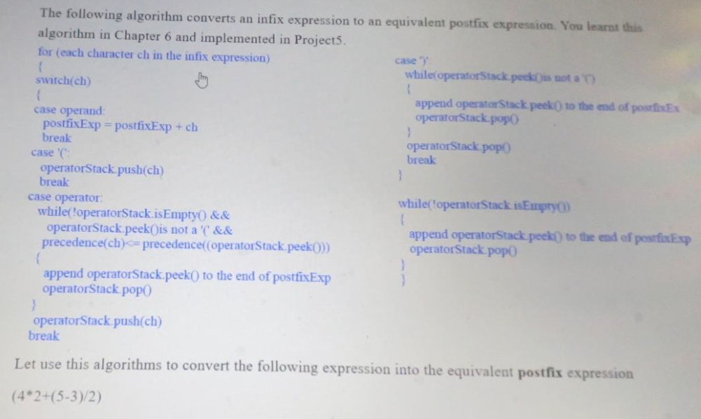 Solved The following algorithm converts an infix expression | Chegg.com