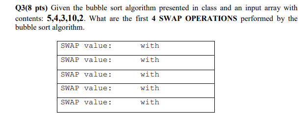Solved Q3(8 pts) Given the bubble sort algorithm presented | Chegg.com