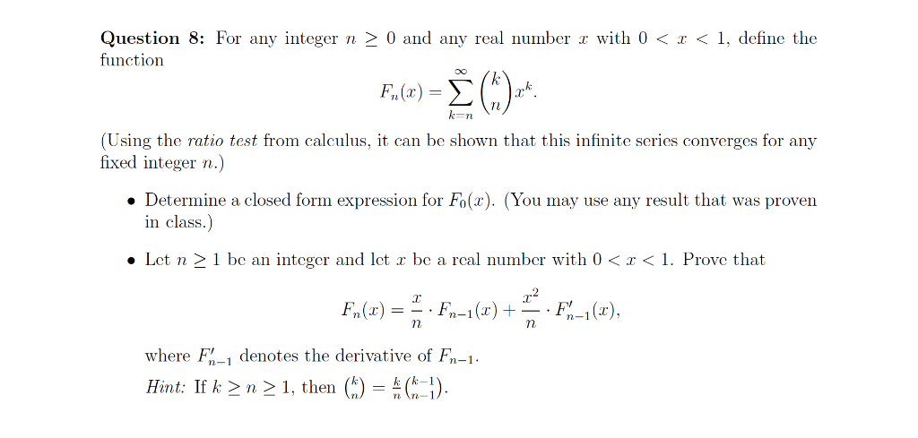 Solved Question 8: For any integer n 0 and any real number x | Chegg.com
