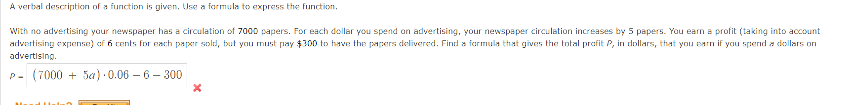 Solved A verbal description of a function is given. Use a | Chegg.com