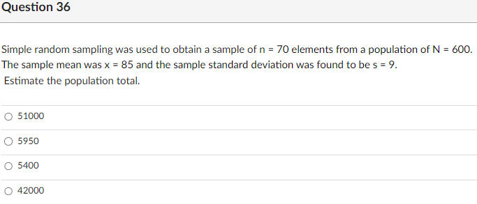 Solved Simple random sampling was used to obtain a sample of | Chegg.com