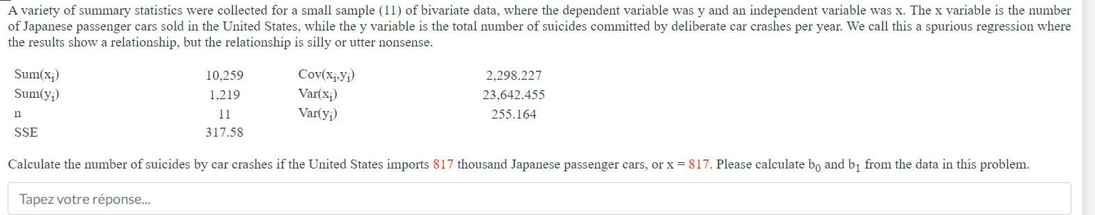 Solved A variety of summary statistics were collected for a | Chegg.com