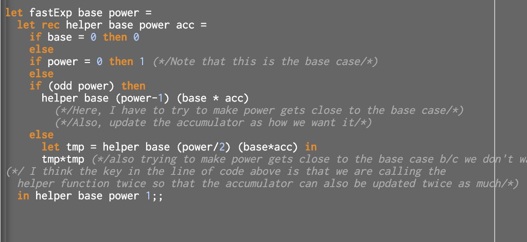 let fastExp base power- let rec helper base power acc | Chegg.com