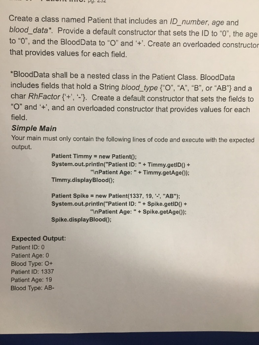Solved P9.88 Create a class named Patient that includes an | Chegg.com