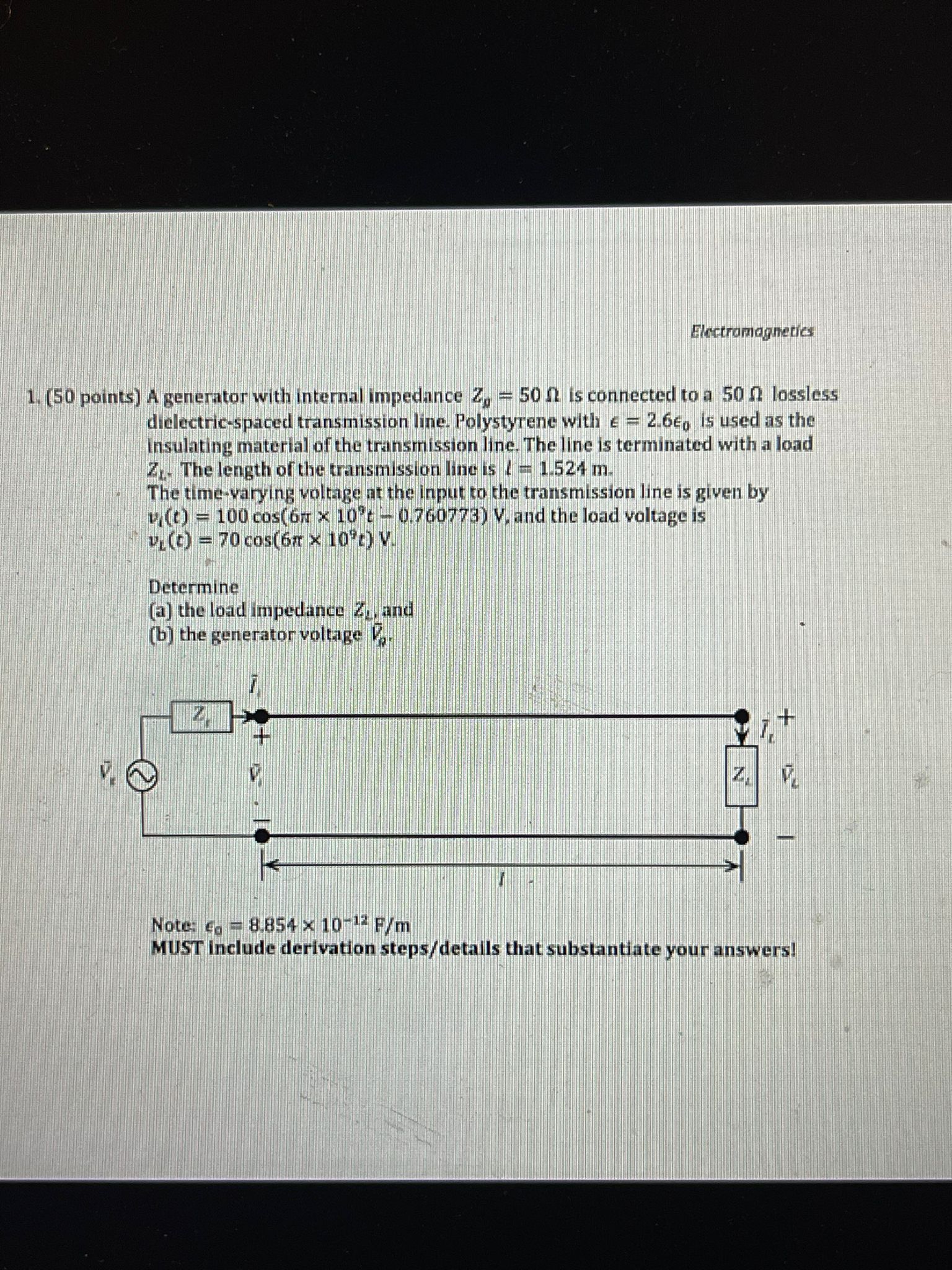 Solved ( 50 ﻿points) ﻿A generator with internal impedance | Chegg.com