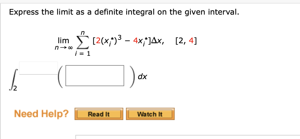 Solved Express the limit as a definite integral on the given | Chegg.com