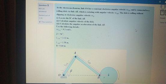 At the shown mechanism, link OA has a constant | Chegg.com