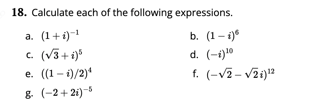 Solved 18. Calculate each of the following expressions. 5 a. | Chegg.com