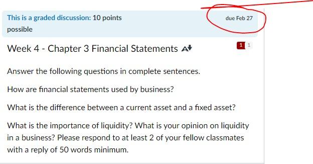 Solved due Feb 27 This is a graded discussion: 10 points | Chegg.com