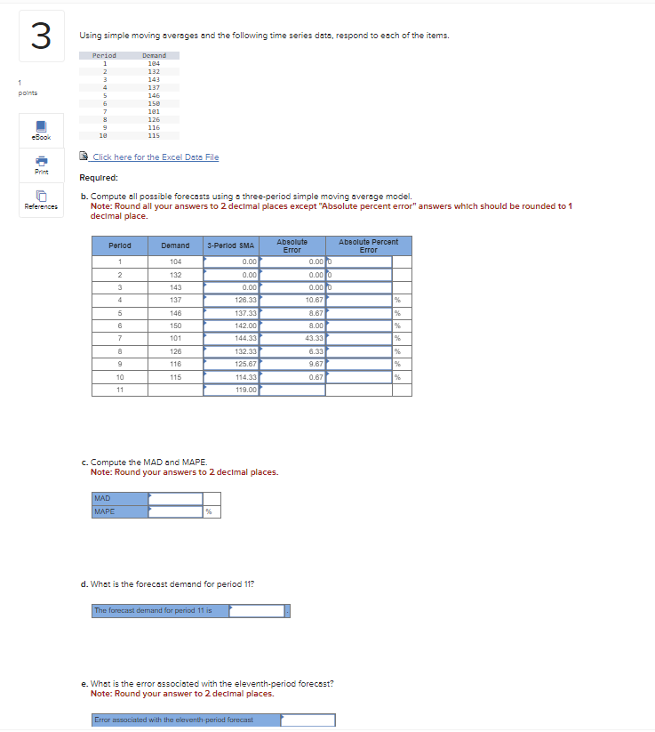 Solved 3 ﻿Using simple moving overoges and the following | Chegg.com