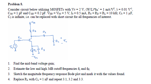 Solved Problem 8. Consider circuit below utilizing MOSFETs | Chegg.com