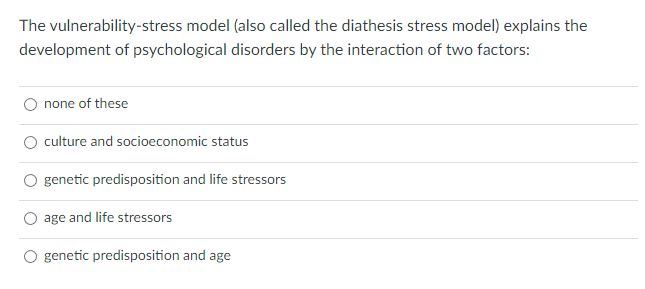 Solved The vulnerability-stress model (also called the | Chegg.com