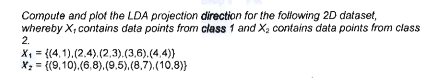 Solved Compute and plot the LDA projection direction for the | Chegg.com