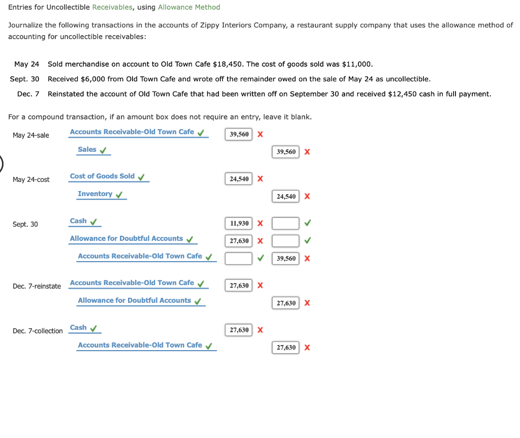 Solved Entries for Uncollectible Receivables, using | Chegg.com