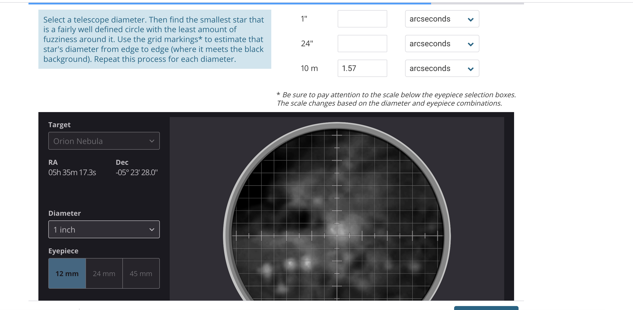 Solved Select a telescope diameter. Then find the smallest | Chegg.com