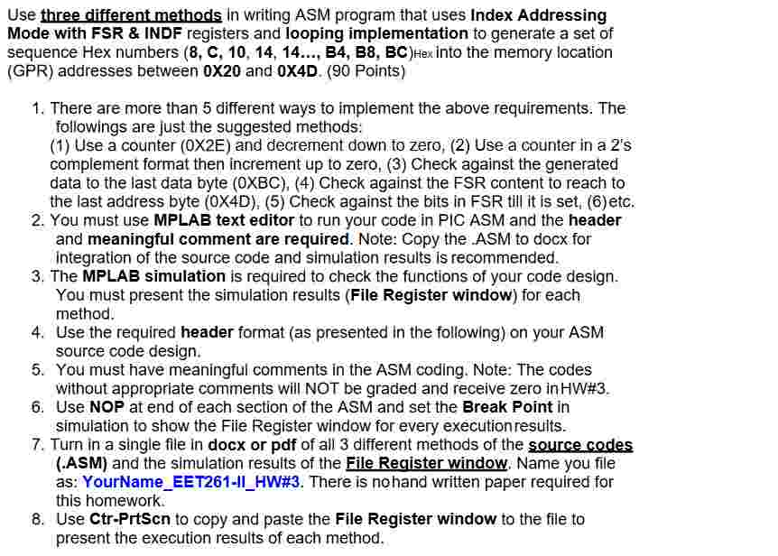 Solved Use three different methods in writing ASM program | Chegg.com