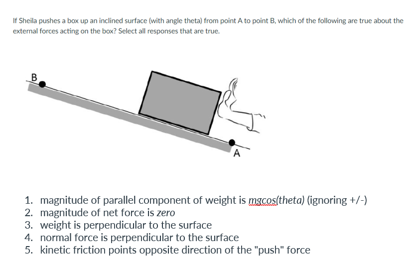 Solved If Sheila pushes a box up an inclined surface (with | Chegg.com
