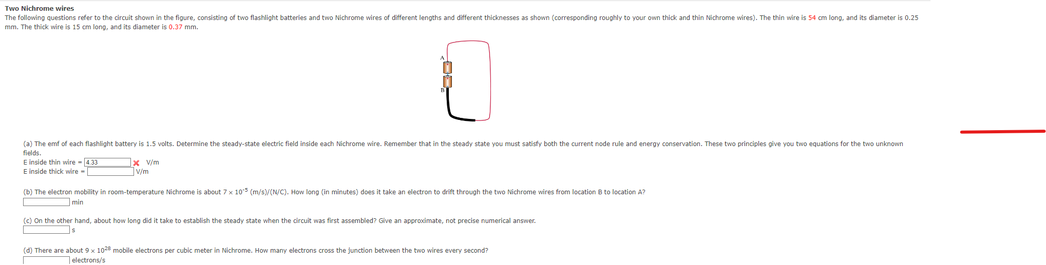 Solved fields. E inside thin wire = E inside thick wire = | Chegg.com