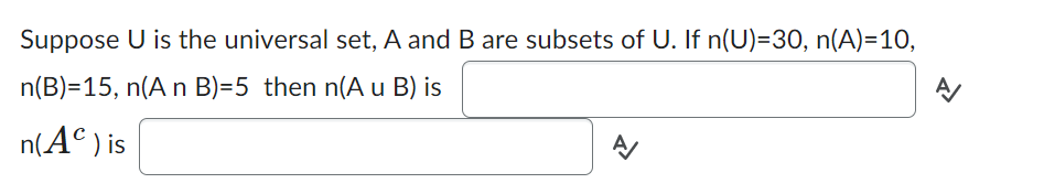 Solved Suppose U is the universal set, A and B are subsets | Chegg.com