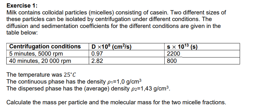 Exercise 1: Milk contains colloidal particles | Chegg.com
