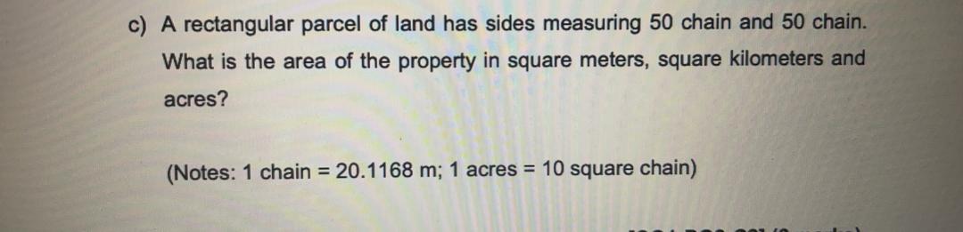 Solved A rectangular parcel of land has sides measuring 50 | Chegg.com
