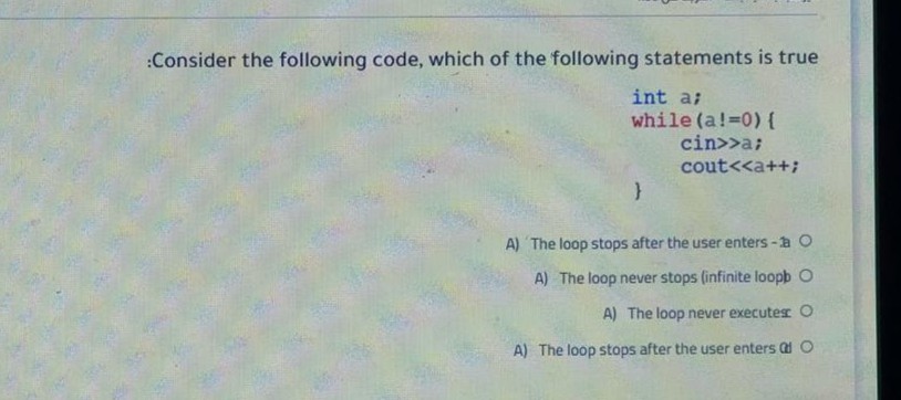 Solved :Consider the following code, which of the following | Chegg.com