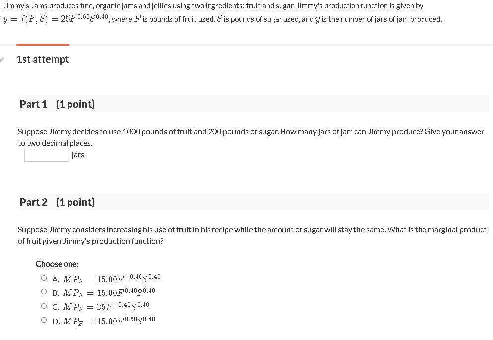Solved Jimmy's Jams produces fine, organic jams and jellies | Chegg.com