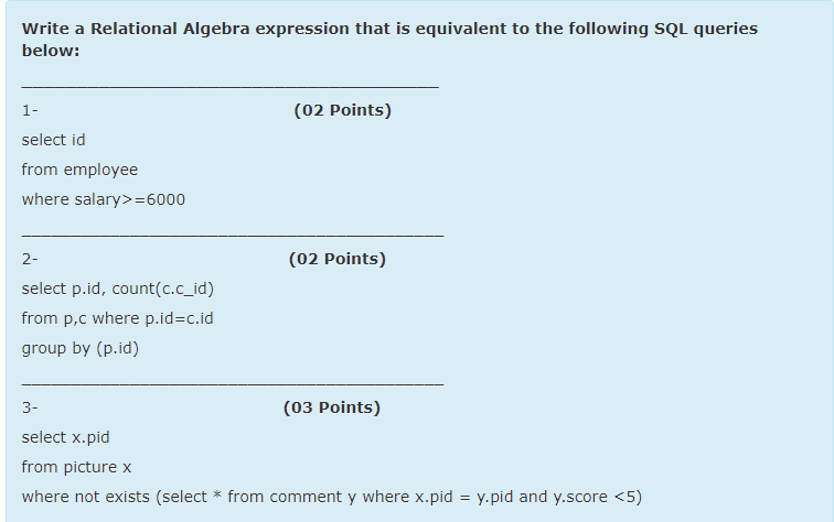 Solved Write a Relational Algebra expression that is | Chegg.com