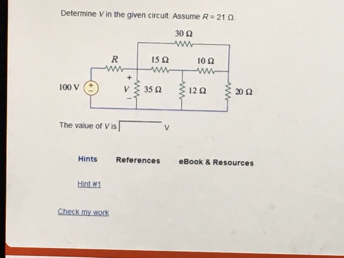 Solved Determine V in the given circuit. Assume R-21 Ω. 30Ω | Chegg.com