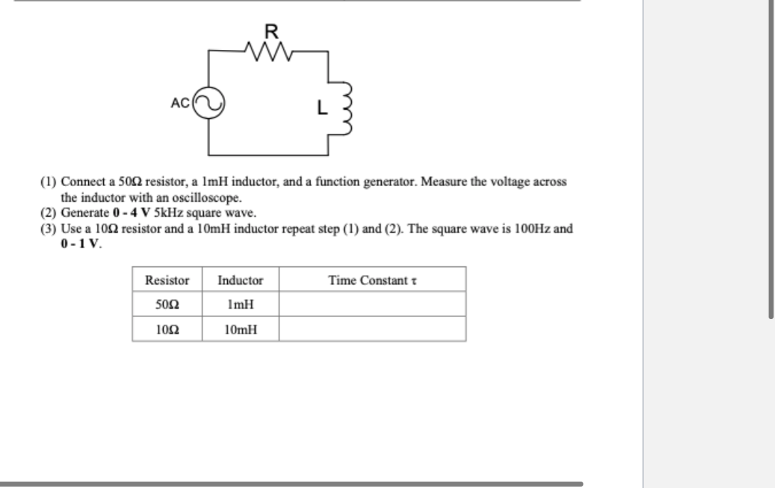 Solved R AC (1) Connect a 5022 resistor, a ImH inductor, and | Chegg.com