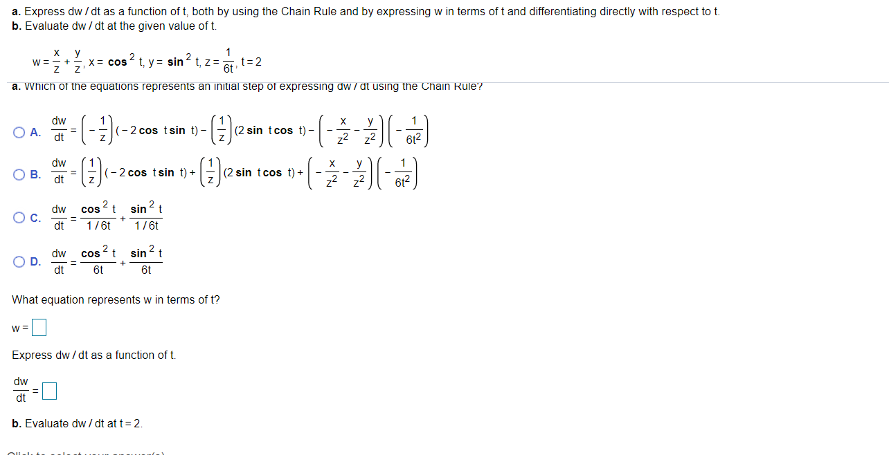 Solved a. Express dw/dt as a function of t, both by using | Chegg.com