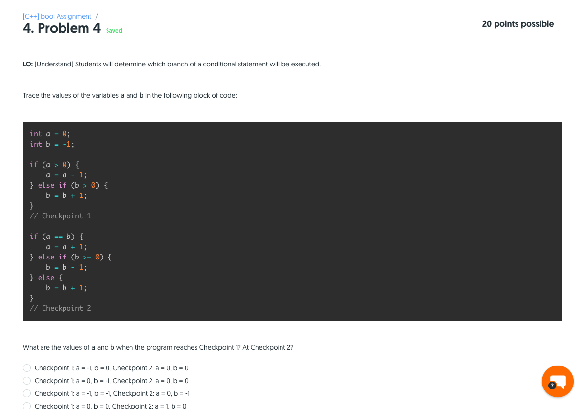 Solved [C++] bool Assignment / 1. Problem 1 Reset to Starter | Chegg.com