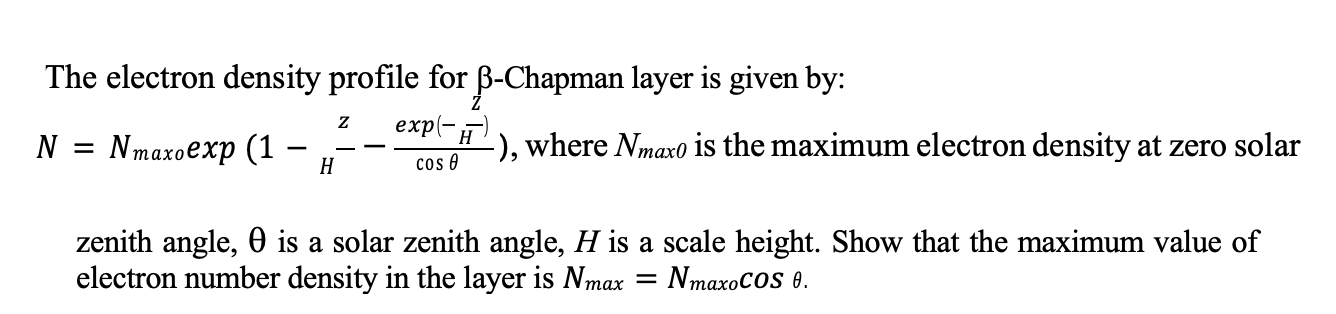 Solved The Electron Density Profile For B Chapman Layer Is