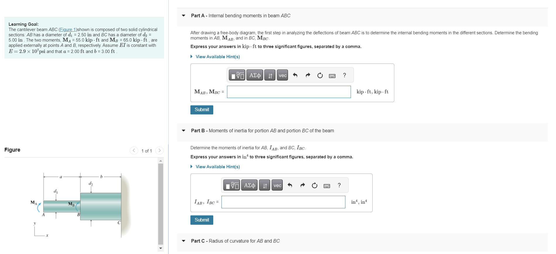 [Solved]: The cantilever beam ABC (Figure 1)shown is compose