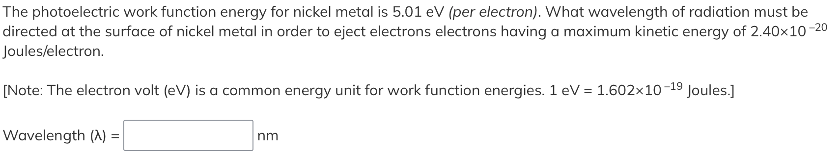 Solved The photoelectric work function energy for nickel | Chegg.com