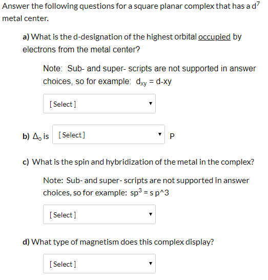 Solved Answer the following questions for a square planar | Chegg.com