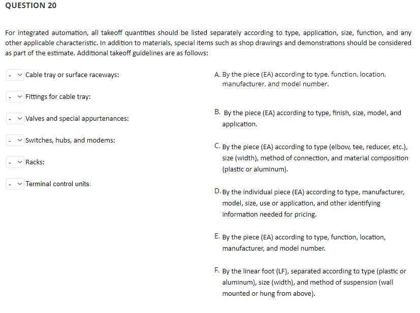 Solved For integrated automation, all takeoff quantities | Chegg.com