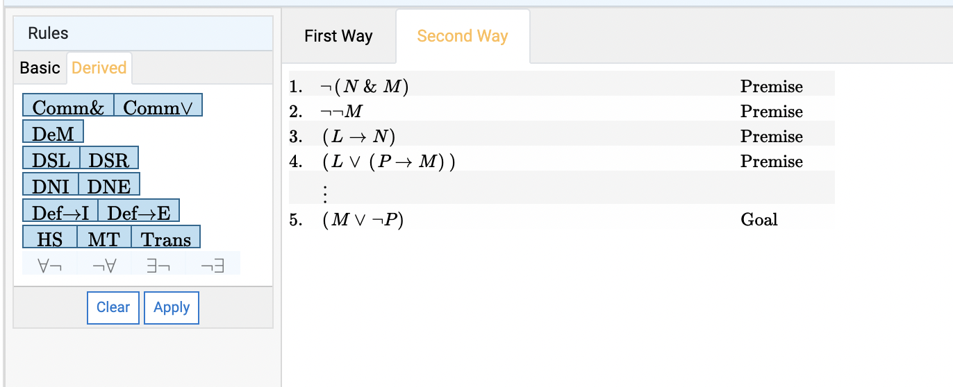Solved Rules First Way Second Way Basic Derived 1. −(N & M) | Chegg.com