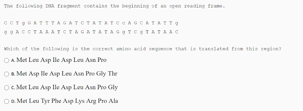 Solved The following DNA fragment contains the beginning of | Chegg.com
