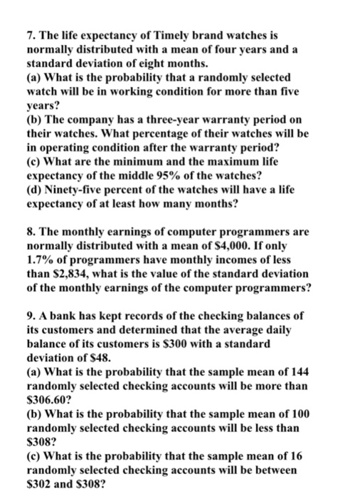Solved The life expectancy of Timely brand watches is | Chegg.com