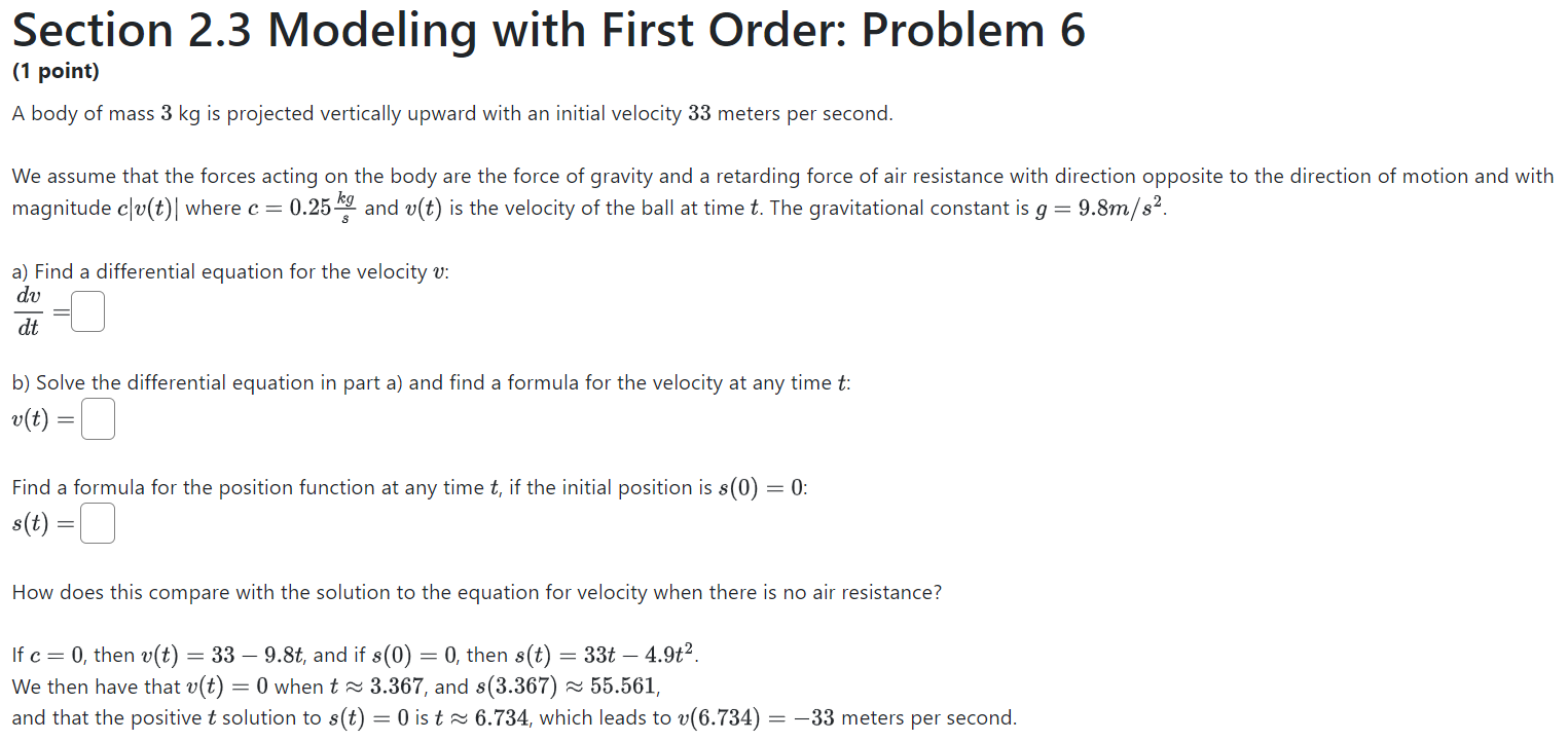 Solved Section 2 3 Modeling With First Order Problem 6 1