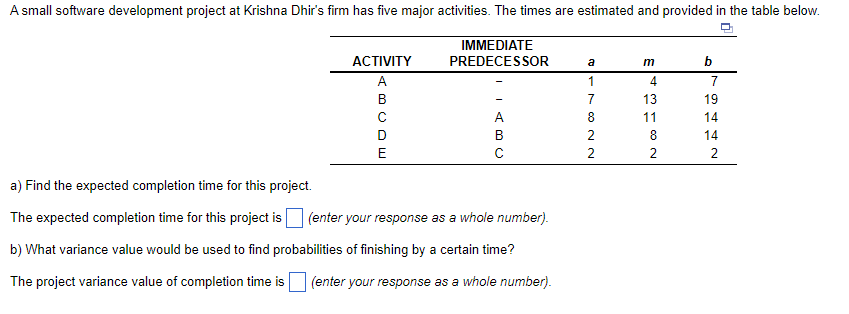 Solved a) Find the expected completion time for this | Chegg.com