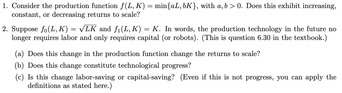 Solved 1. Consider the production function | Chegg.com