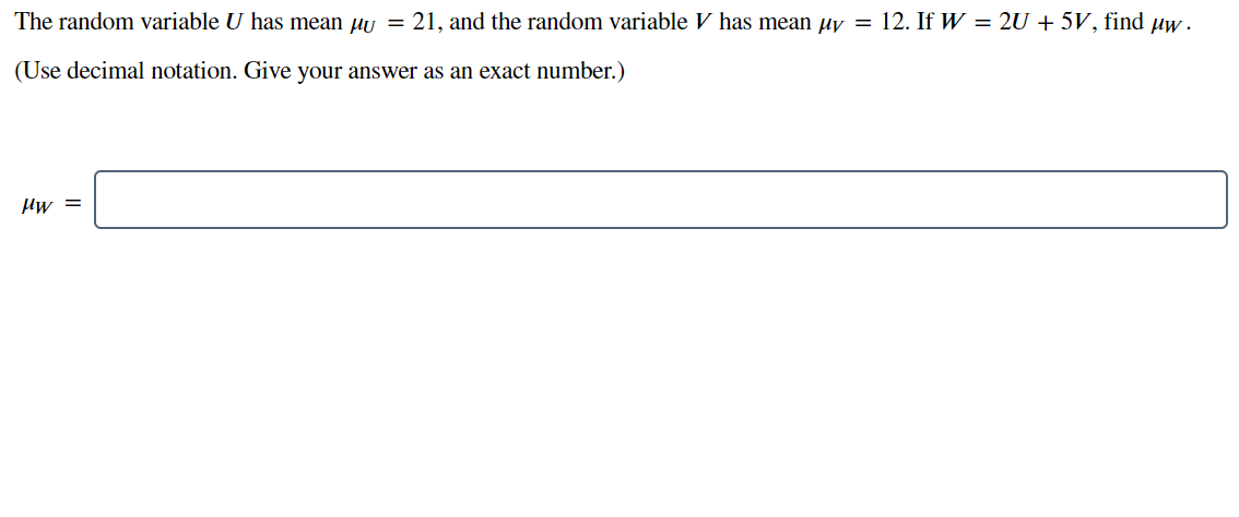 Solved The random variable U has mean ju = 21, and the | Chegg.com