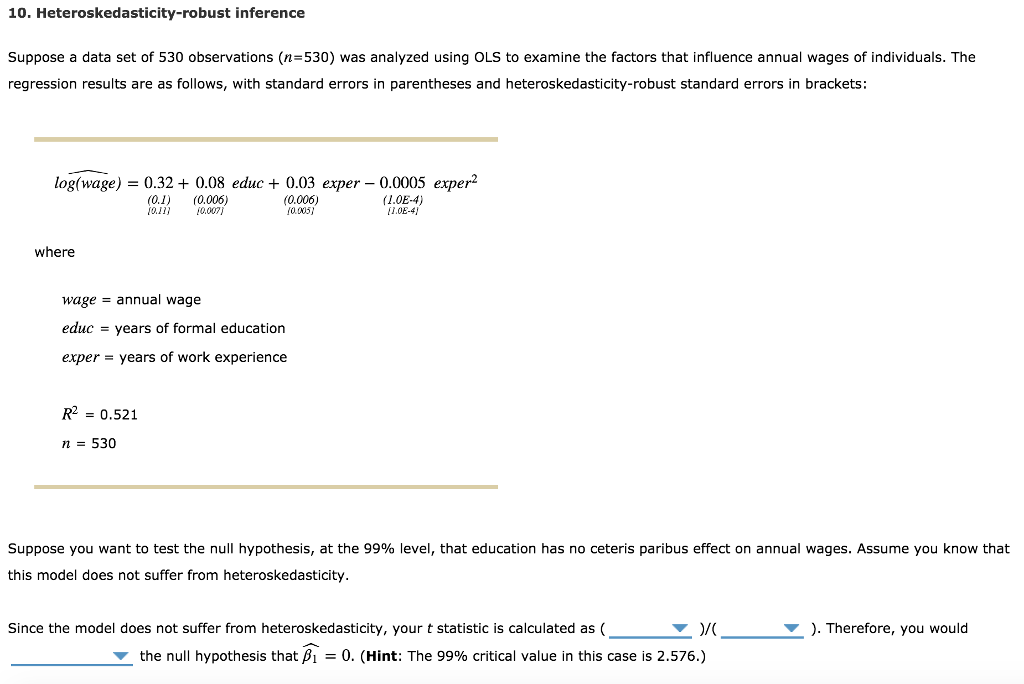 Solved 10. Heteroskedasticity-robust inference Suppose a | Chegg.com